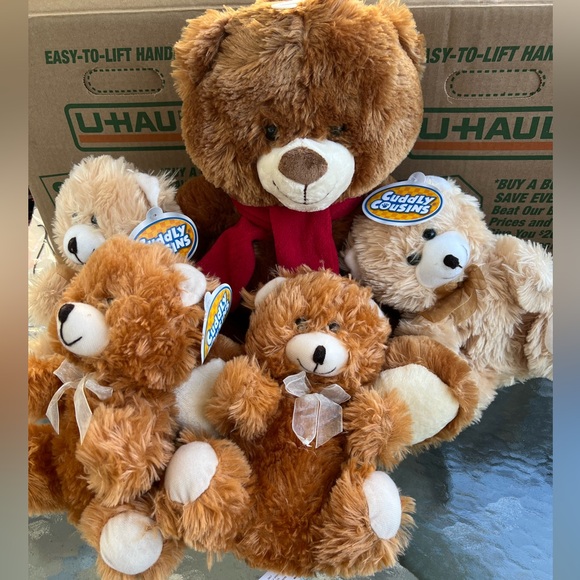 Toys | Five Plush Teddy Bear Family Set One Big Brown Bear And 4 Medium ...